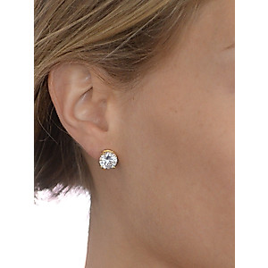 Mariell Cubic Zirconia Crystal Gold Stud Earrings, 2 Carat Round CZ Solitaire, Imitation Diamond Earrings