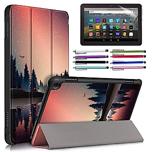 EpicGadget Case for Amazon Fire HD 8 (12th Generation, 2024/2022 Released) - Lightweight Tri-fold Stand Auto Wake/Sleep Folio Cover Case + 1 Screen Protector and 1 Stylus (Forest Dusk)