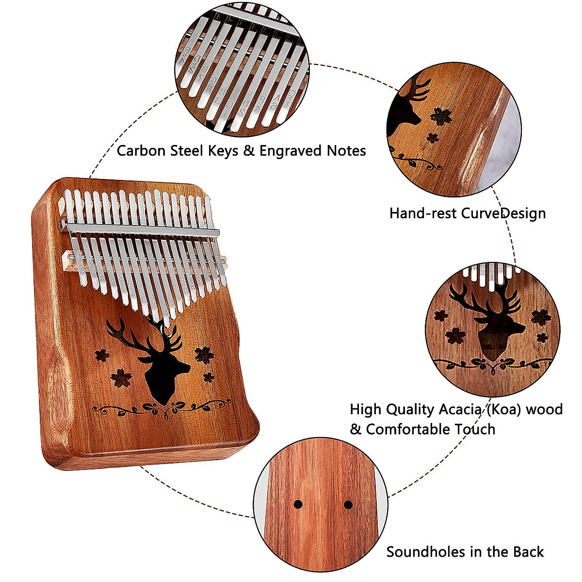 Topnaca Finger Piano Mbira with Study Instruction, Tune Hammer and EVA Piano bag, Acacia wood, Portable Kalimba for Kids Adult Beginners（Brown)