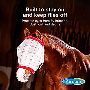 SuperMask II Fly Mask Without Ears for Smaller Horses or Arabian Horses, Full Face Coverage and Eye Protection from Insect Pests, Structured Classic Mesh with Plush Trim, Small Horse/Arabian Size