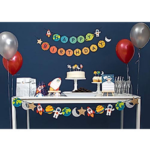 Trip to The Moon - Garland | Birthday, Baby Shower Decorations | Outer Space Party | Boys Room Decor | Space, Rocket, Planets, Stars | Out of This World Party Bunting