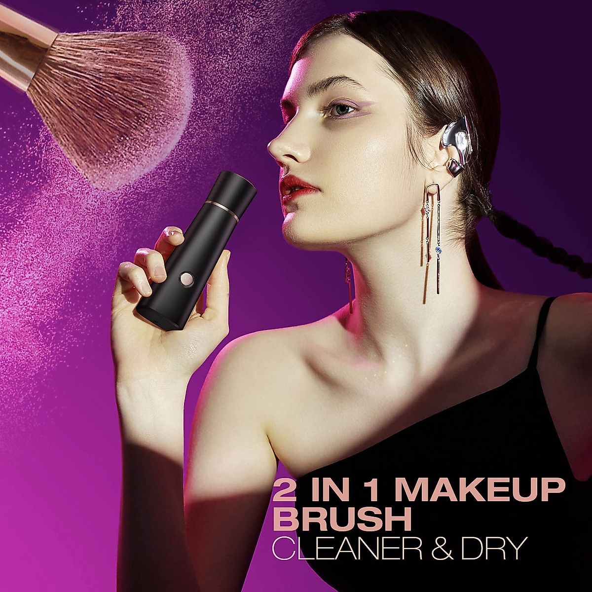 NICARE Makeup Brush Cleaner and Dryer Machine, Electric Cosmetic Automatic Brush Spinner with 8 Size Rubber Collars, Wash and Dry in Seconds, Deep Cosmetic Brush Spinner for Brushes