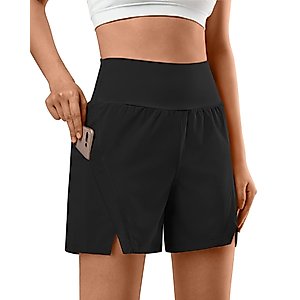 G4Free Athletic Running Shorts for Women Lightweight Quick Dry Workout Gym Shorts with Pockets 5" (Black, XXL)