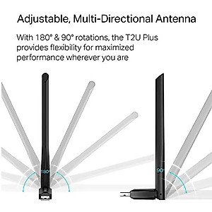 TP-Link AC600 USB WiFi Adapter for PC (Archer T2U Plus)- Wireless Network Adapter for Desktop with 2.4GHz, 5GHz High Gain Dual Band 5dBi Antenna, Supports Win11/10/8.1/8/7/XP, Mac OS 10.9-10.14