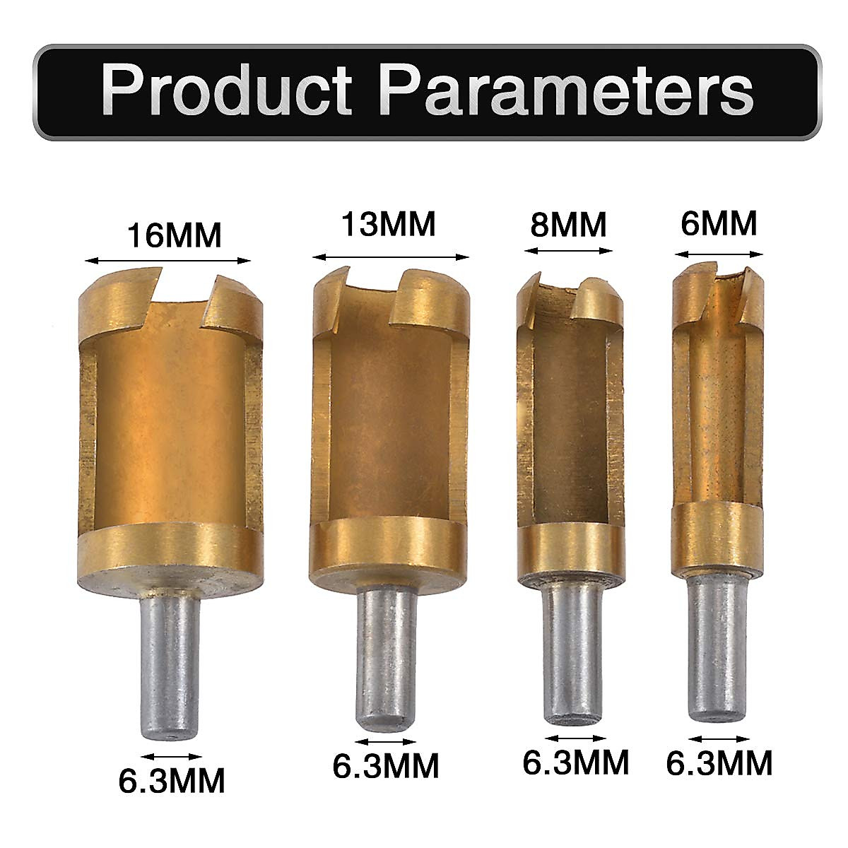 HOHXEN 4pcs Wood Plug Hole Titanium Coated Cutter Drill Bits Set 1/4" 3/8" 1/2" 5/8" Cutting Dowel Power Woodworking Cork Hole Saw Tool Round Wood Plug Tenon Drill Bit Set