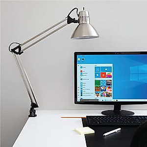 V LIGHT Architectural Swing Arm Desk Lamp, Clamp lamp with LED bulb, Work Light for Any Space, Brushed Nickel Finish 7.5 x 5.5 x 33