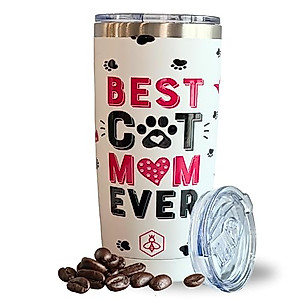 Biddlebee Cat Gifts for Cat Lovers Travel Coffee Cat Mug w/Slider Lid | 20oz Spill Proof Stainless Steel Insulated Cup | Cat Lover Gifts for Women | Cat Gifts for Women | Best Cat Mom