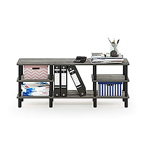 Furinno Turn-N-Tube 3-Tier Multipurpose Wide Shelf TV Stand, French Oak Grey/Black