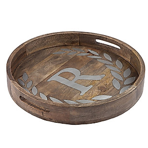 Heritage Collection Mango Wood Round Tray With Letter"R"