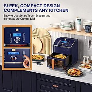 JOY Kitchen Digital Air Fryer with Viewing Window, 6 Cooking Settings, Shake Alert, Auto Shut Off, and Removable Non-Stick Fry Basket & Cooking Bowl, 6 Quart, 1300 Watts, Navy