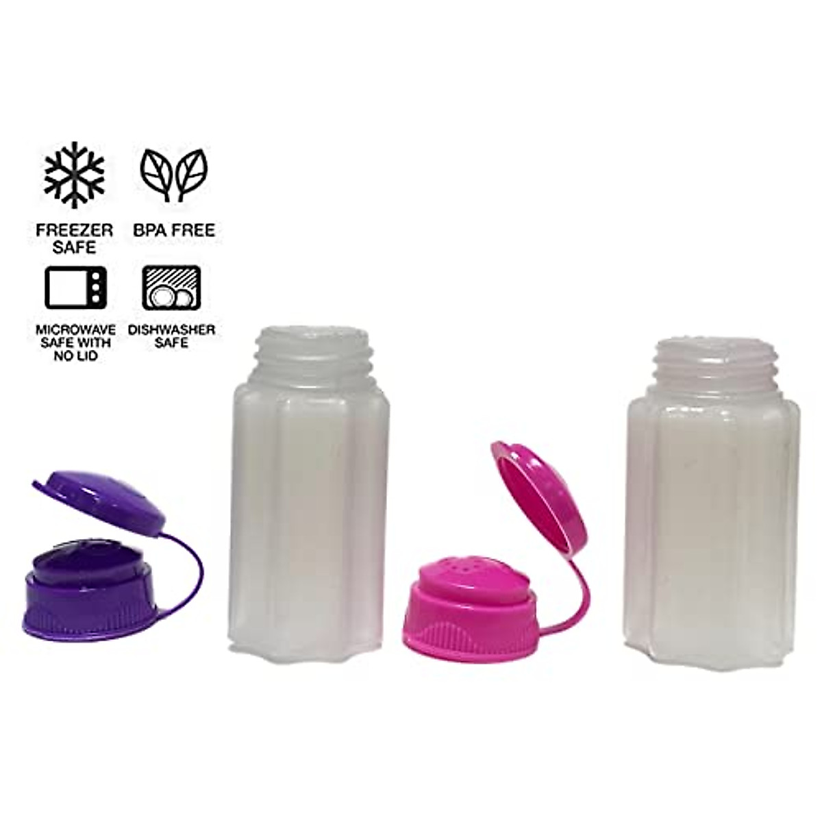 Azi 2pc NO SPILL Mini Camping Salt & Pepper Shakers - To Go Salt Shaker for Picnic Work Lunch Box Travel RV Outdoors Hunting Fishing (1.18 oz each) - Tight Seal - BPA FREE