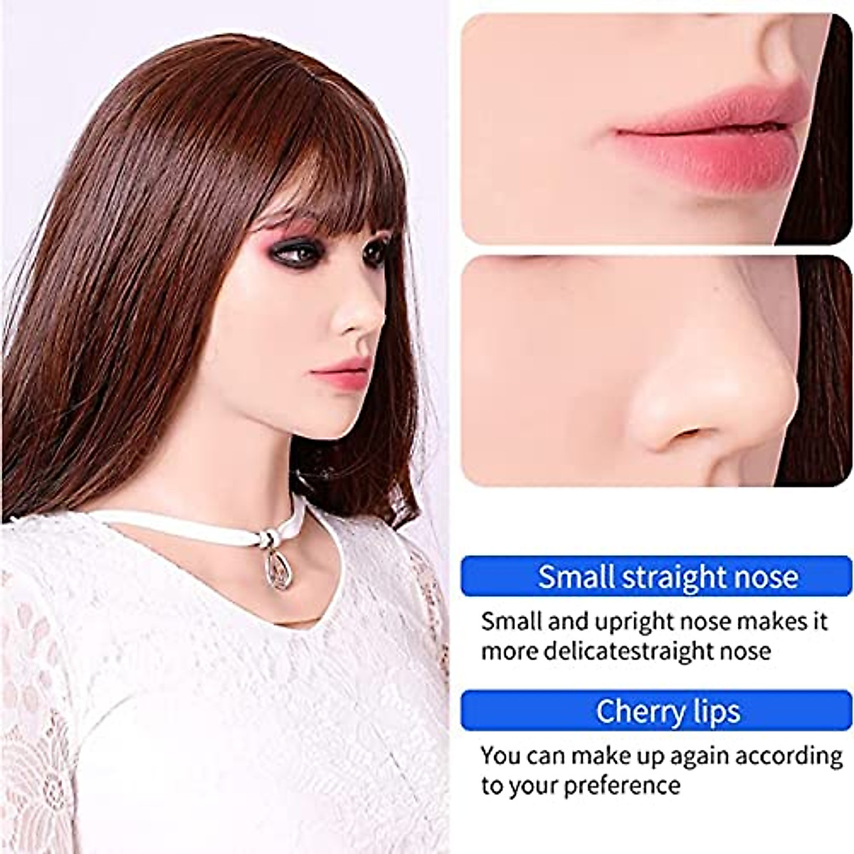 EQAIWUJIE Crossdressing fake face for Transgender Halloween Cosplay Realistic Handmade Silicone Head for Crossdresser(Ivory)