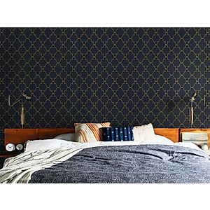 Timeet Peel and Stick Wallpaper Blue and Gold Contact Paper Geometric Wallpaper Self Adhesive Removable Wallpaper for Bedroom Living Room Wall Covering 17.7 "x 118.11"