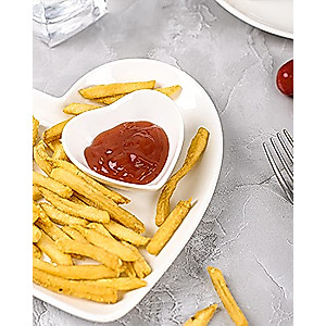 DELLING 12 Pack Soy Sauce Dishes/Bowls, Heart Shaped Dip Bowls Set, Sauce Cups/Ceramic Dipping Bowls, Mini Serving Bowls for Side Dishes, Soy Sauce, Ketchup, Sushi, BBQ and Party Dinner- White, 1Oz