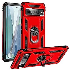SunRemex for Google Pixel 7 Pro Case with Invisibility Screen Protector, Magnetic Ring Holder Kickstand,[Military Grade] 20ft. Drop Tested Protective Phone Case for Google Pixel 7 Pro (Red)