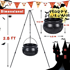 Treewoll 2.8FT H Halloween Witch Cauldron with Tripod Stand, Hanging Black Pot with Adjustable Chain Hook for Witches Games Props Haunted House Halloween Parties Indoor Outdoor Decorative Set