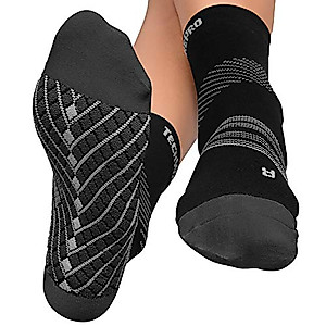 TechWare Pro Compression Socks - Therapy Grade Plantar Fasciitis Sock with Targeted Cushion & Ankle Compression Socks for Men & Women. Arch, Ankle & Foot Support Socks. Blk/Gry Large