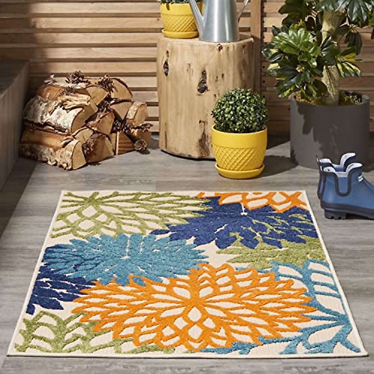 Nourison Aloha Indoor/Outdoor Multicolor 2'8" x 4' Area Rug, Tropical, Botanical, Easy Cleaning, Non Shedding, Bed Room, Living Room, Dining Room, Deck, Backyard, Patio (3x4)