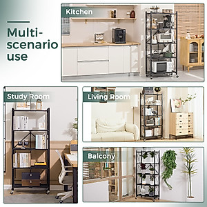 DEANIC 5-Shelf Folding Shelves Bookcase with Wheels, Heavy Duty Storage Shelves, Freestanding Metal Wire Shelving Unit for Living Room, Office, Kitchen, Basement, Pantry (Black)