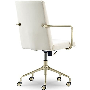 Elle Decor Giselle Modern Home Office Desk Chair, High Back Adjustable Computer Chair with Gold Arms, Base and Wheels, Velvet Fabric, Cream