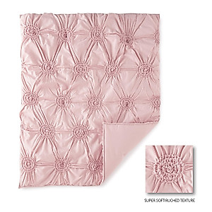 Levtex Baby - Willow Crib Bed Set - Baby Nursery Set - Pink - Soft Rosette Pintuck - 5 Piece Set Includes Quilt, Fitted Sheet, Diaper Stacker, Wall Decal & Crib Skirt/Dust Ruffle