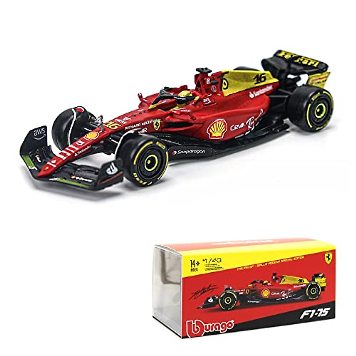 XTD Bburago 1:43 2022 F1 F1-75 75th Anniversary #16 Charles Leclerc F1-75#55 Carlos Sainz Alloy Luxury Vehicle Diecast Cars Model Toy Collection Gift (F1-75 75th #16 Hardcover)