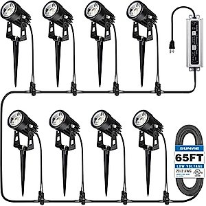 SUNVIE Outdoor Spot Lights for Yard, Low Voltage Landscape Lighting Kit with Transformer 65FT Wire and Connectors, 3000K Outdoor Spotlights for House, Waterproof Garden Lights Outdoor Electric, 8 Pack