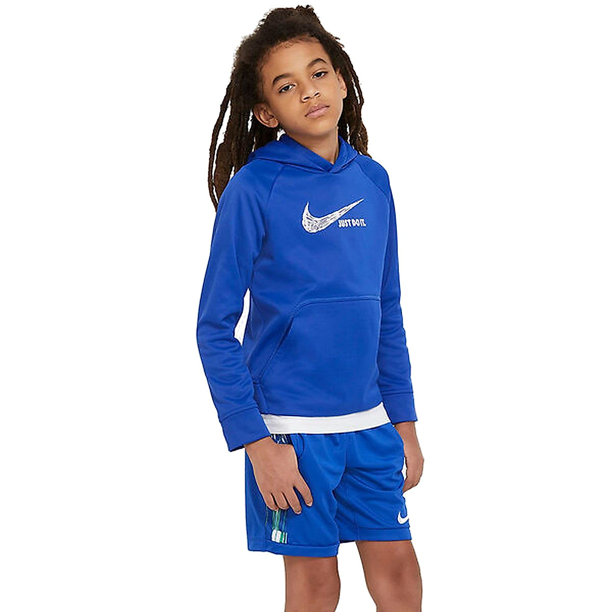 Nike Kids Boy's Therma GFX Pullover Hoodie (Little Kids/Big Kids) Game Royal/White SM (8 Big Kids)