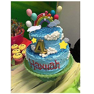 Palksky Colorful Rainbow Cake Topper/Wedding Cake Flags/Cupcake Picks Set -Include Cloud Balloon Moon Stars/Boy Girl Kid Birthday Baby Shower Party Baking Decoration Supplies