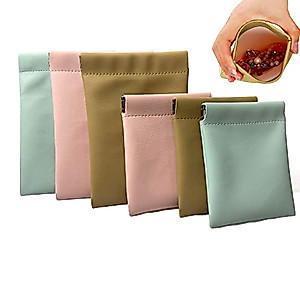 muchly 6Pcs Soft PU Leather Jewelry Travel Bag- Pocket Cosmetic Bag- Portable Jewelry Organizer for Jewelry，Cosmetics, Headphones (3 colors)