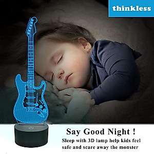 Guitar Gifts, Guitar 3D Night Light Illusion Lamp for Kids, Guitar Lover Gifts from Age 2 3 4 5 6+ Years for Girls Boys Men Women - 16 Colors Changing with Remote Control
