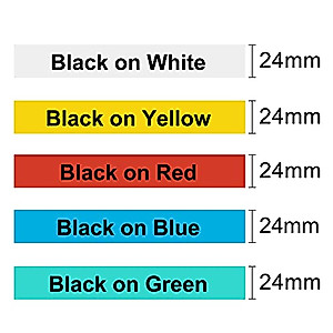Buyalot Compatible Label Tape Replacement for Brother PTouch TZe 24mm Laminated 1 Inch Tape TZe251 TZe451 TZe551 TZe651 TZe751 for Brother PT-D600 PT-P700 (Black on White/Red/Blue/Yellow/Green) 5-Pack