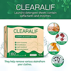 CLEARALIF Laundry Detergent Sheets up to 160 Loads (80sheets), Unscented, Laundry Detergent Strips Eco Friendly & Hypoallergenic