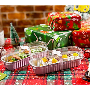 NPLUX 50 Pack Mini Cake Pans with Lids and Spoons Rectangular Aluminum Foil Baking Pans Mini Cheesecake Containers(6.8oz)