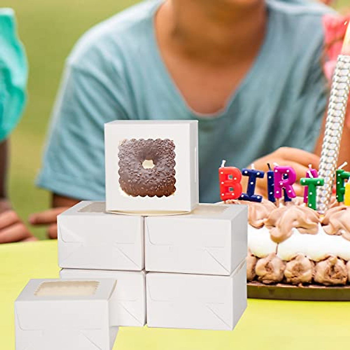 TEAMAX Cookie Boxes 30pcs 4x4x2.5 Inches White Cookie Boxes with Window, Bakery Boxes, Cupcake Boxes,Cake Boxes,Treat Boxes，Dessert Boxes，Mini Cake Boxes,For Birthday Party, Wedding, Valentine's Day