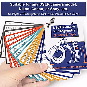 Photography Accessories DSLR Cheat Sheet Cards for Canon, Nikon, Sony, Camera Accessories Quick Reference Cards Photography Guides & Tips: Settings, Exposure, Modes, Composition, Lighting etc 4×3 inch