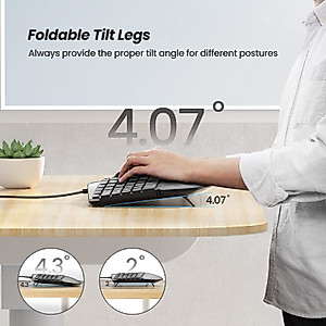 Nulea RT02 Ergonomic Keyboard, Wired Split Keyboard with Pillowed Wrist and Palm Support, Featuring Dual USB Ports, Natural Typing Keyboard for Carpal Tunnel, Compatible with Windows/Mac