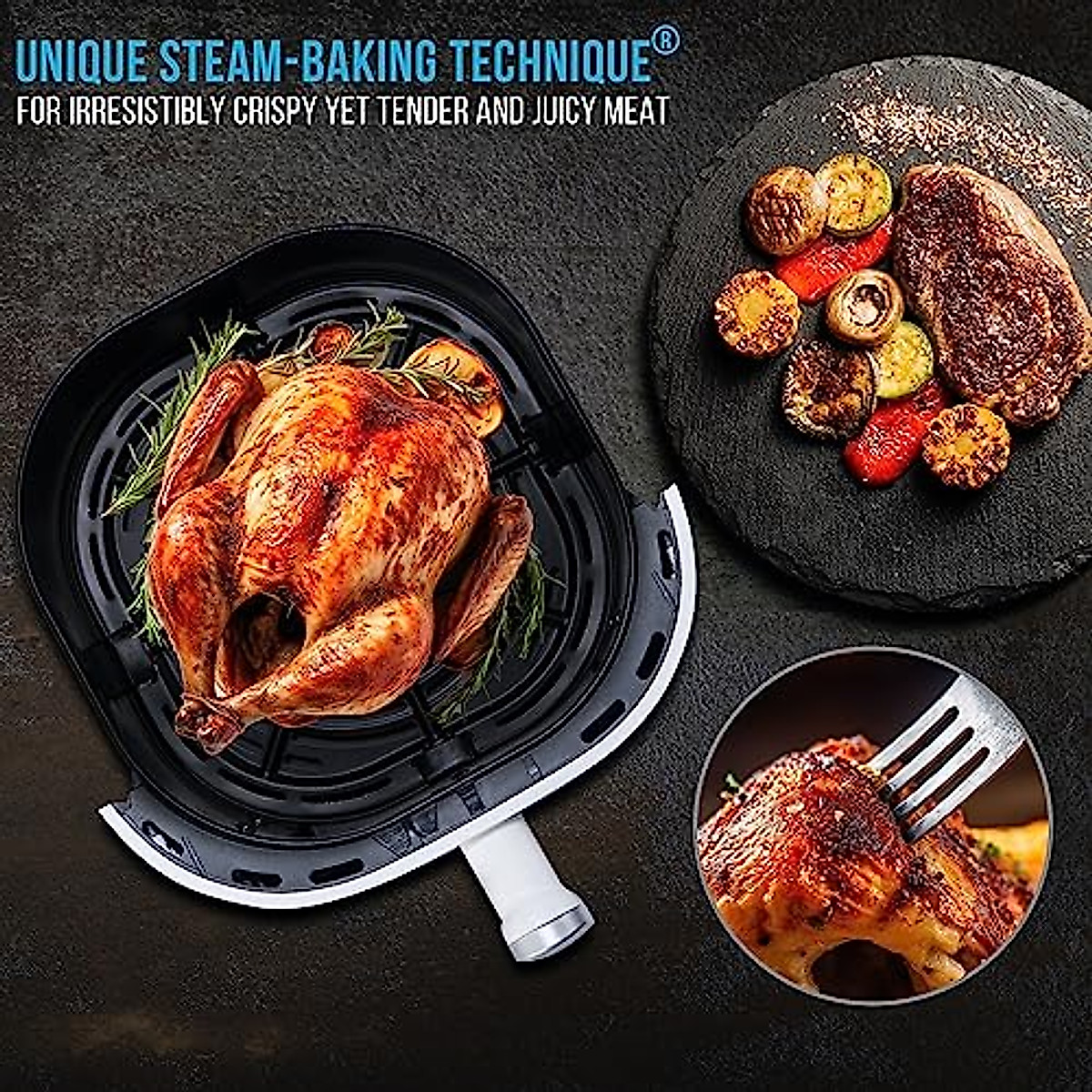 Bear Air Fryer, 5.3Qt for Quick and Oil-Free Healthy Meals, Easy View and Smart 8 in 1 Digital Touchscreen, Shake Reminder, Dishwasher-Safe & Non-stick Basket, Disposable Paper Liner and Recipes included