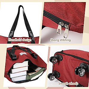 Huhumy 4 Pcs Rolling Duffle Bag with Wheels, Expandable Foldable Duffel Bag Shopping Bags Reusable Trolley Bag Waterroof Trolley Zipper Grocery Cart for Travelling Shopping, 4 Colors