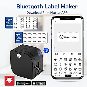 Zodzi P12 Label Maker, Bluetooth Label Maker Machine with Tape, Mini Thermal Portable Label Printer with Fonts, Inkless Sticker Maker for Home, School, Office Labeling