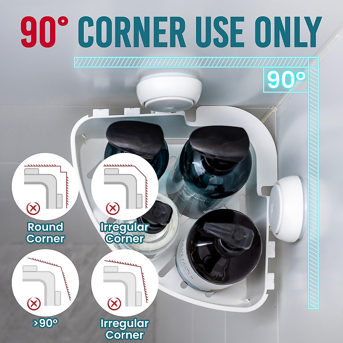 TAILI Corner Shower Caddy Suction Cups Heavy Duty 2 Pack, Small Bathroom Shower Shelf Storage Wall Mounted shower Organizer for Shampoo,Conditioner,Plastic shower Basket, Drill-Free Removable