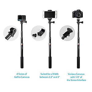 HSU Extendable Selfie Stick for Action Camera，Waterproof Hand Grip for GoPro Hero 11/10/9/8/7, Handheld Monopod 6.5" to 26.4" Compatible with Cell Phones, AKASO Campark and Other Action Cameras