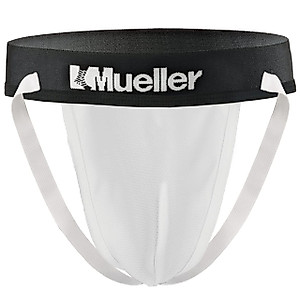 MUELLER Sports Medicine Teen Boy's Athletic Supporter with Flex Shield Cup, Youth Jockstrap for Sports, White Underwear/Red Cup, Regular