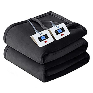 SEALY Heated Electric Blanket Queen Size, Flannel Electric Blanket with 10 Heating Levels & 1-12 Hours Auto Shut Off, Fast Heating Warming Blanket, Machine Washable, Grey, 84 x 90 Inch