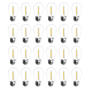 Jslinter S14 5000K Daylight Outdoor String Lights Bulbs Replacement, Shatterproof & Waterproof, 1 Watt LED 11W Equivalent, E26 Base Non-dimmable, Edison Vintage Style for Patio Garden, 24-Pack