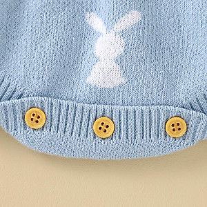 Baby Girl Boy Easter Bunny Romper Sleeveless Knitted Bodysuit Jumpsuit My 1st Easter Outfit Cute Clothes (Rabbit Onesie- Blue, 6-12 Months)