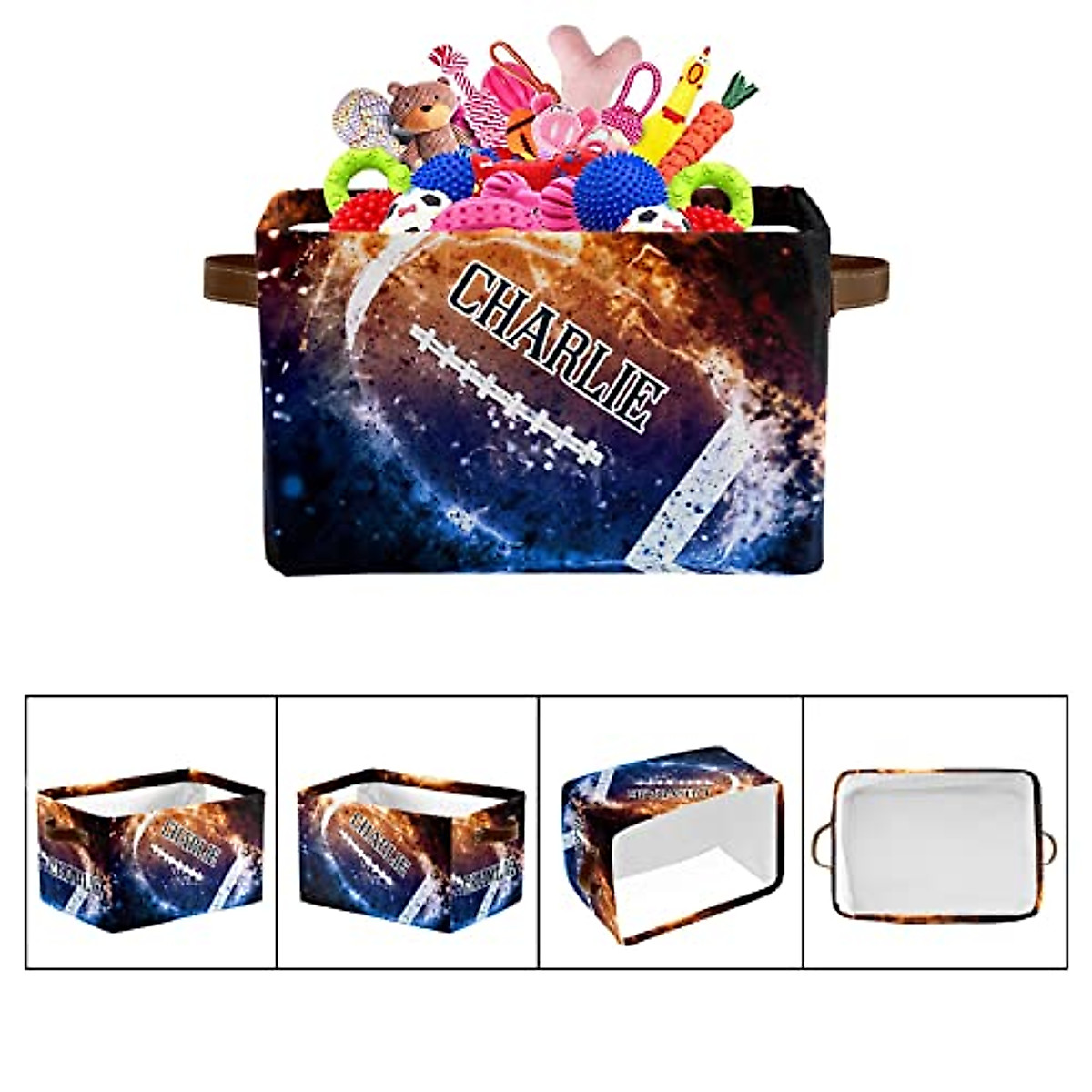 Space Football Personalized Storage Basket ,Custom Storage Bins Cubes Organizer with Handle for Bedroom Wardrobe,Nursery,Basket 2 Pack