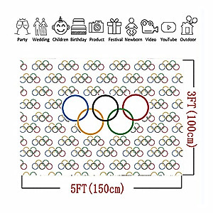 XLL Olympic Sport Theme Photography Background Vinyl Olympic Rings International Banner for Sports Party Photo Backdrops 5x3ft Countries for Classroom Garden Grand Opening Sports Clubs Party Supplies
