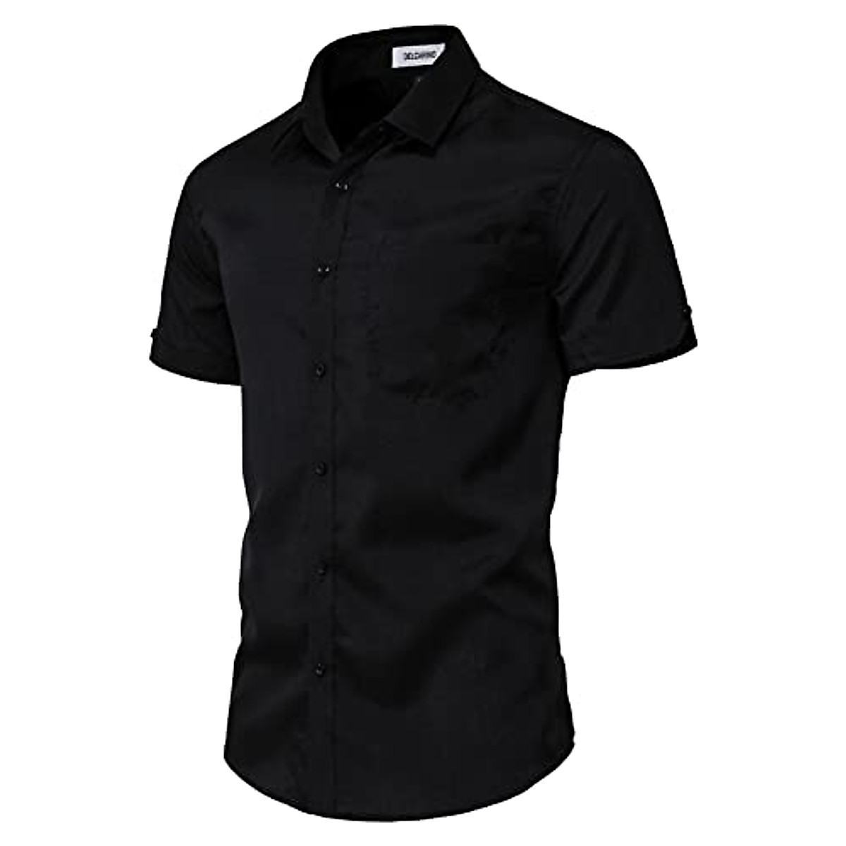 DELCARINO Men's Short Sleeve Button Up Linen Shirts Summer Casual Pocket Beach Shirts Black Small