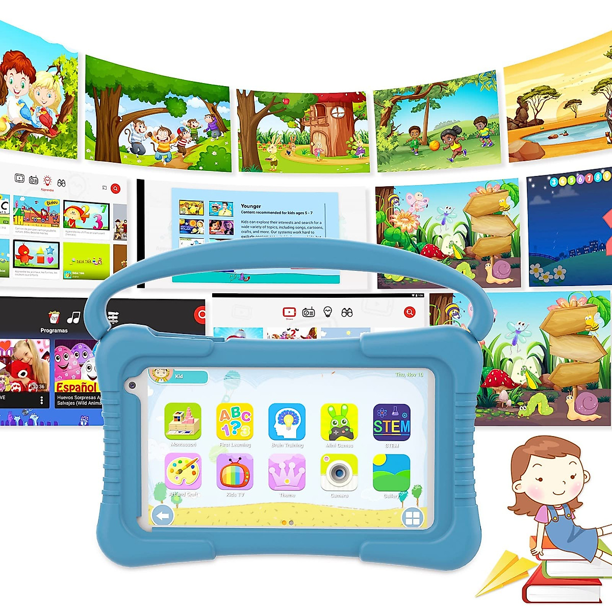 IWGGO Kids 7-inch Tablet with 32GB Storage, Dual Camera, Android 11, Parental Controls, Toddler-friendly